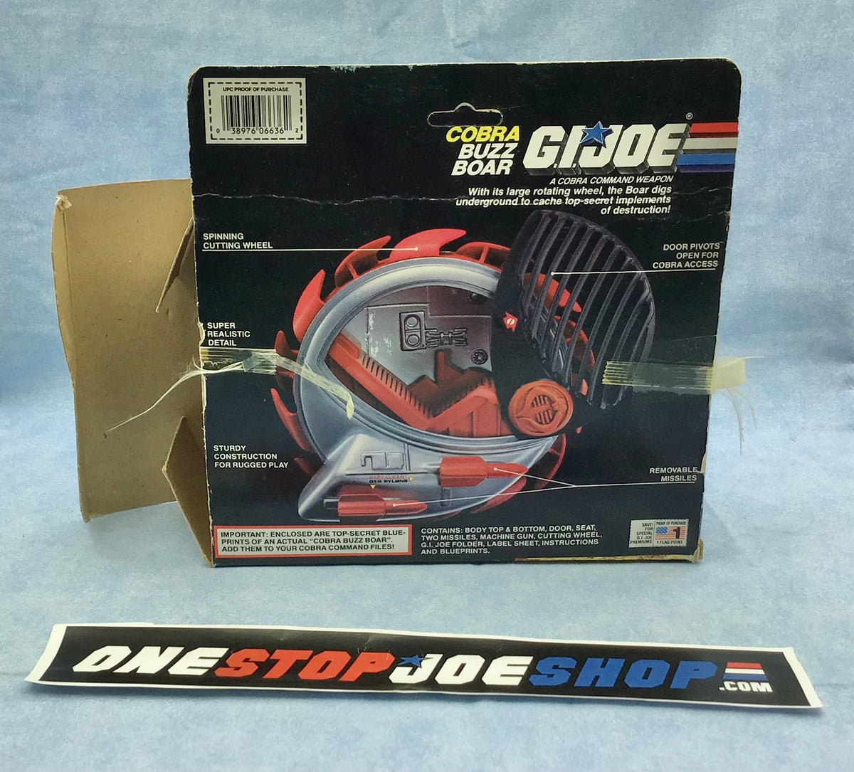 1987 VINTAGE ARAH G.I. JOE COBRA BUZZ BOAR VEHICLE BOX ONLY UNPUNCHED ...