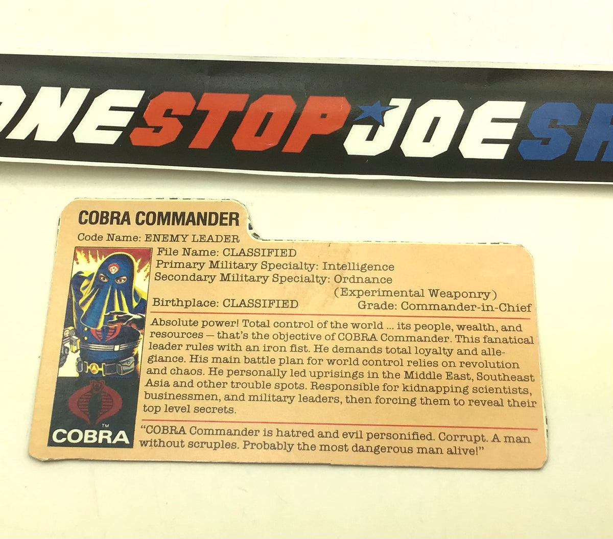 1984 VINTAGE ARAH COBRA COMMANDER V2 FILE CARD (m) – THE G.I. JOE SHOP ...