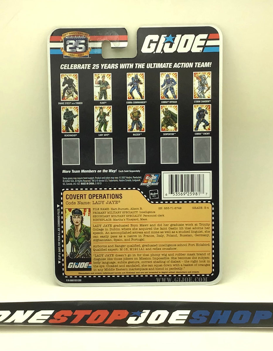 2007 25TH ANNIVERSARY G.I. JOE LADY JAYE V6 WAVE 2 NEW SEALED FOIL CAR ...
