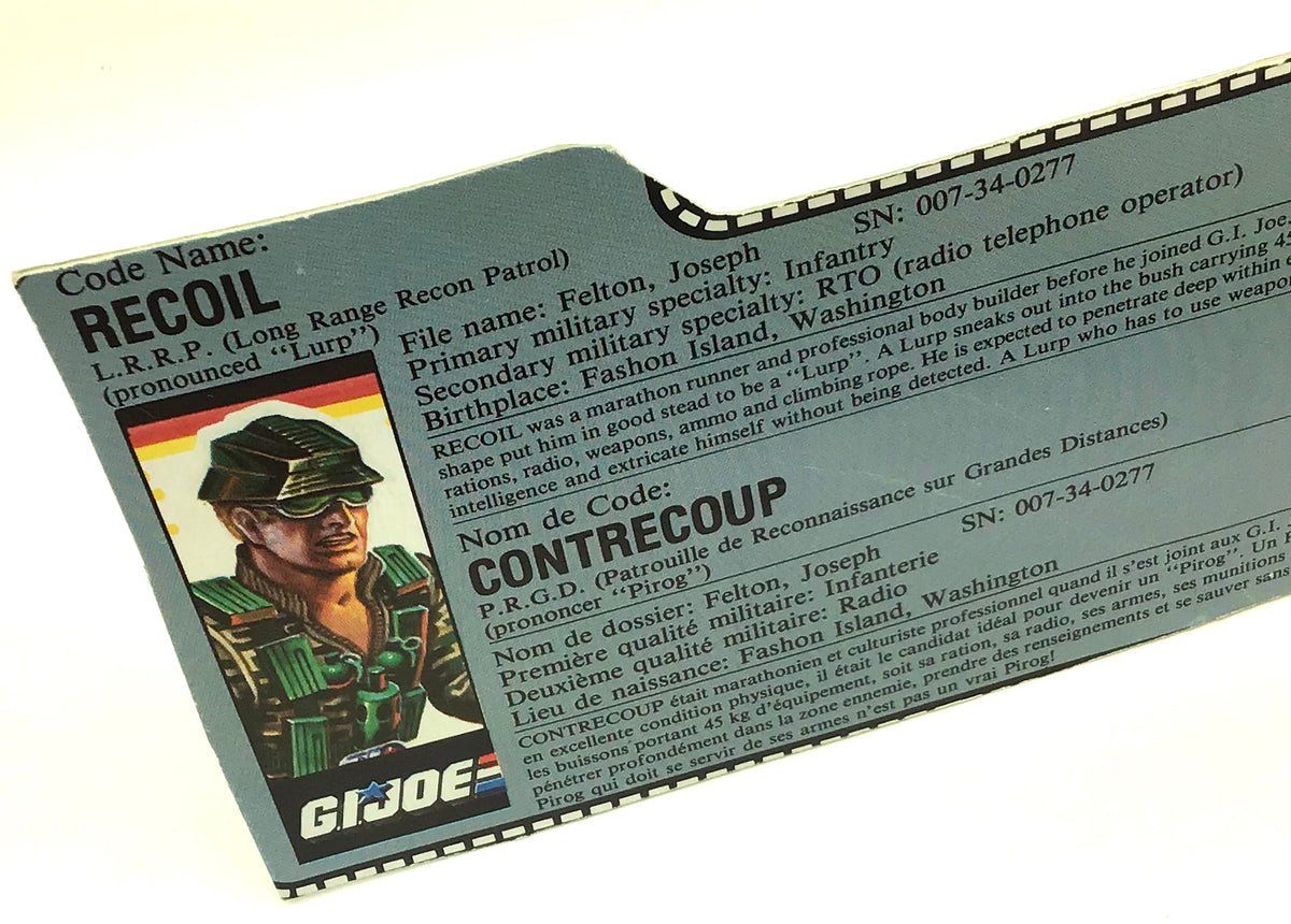 1989 VINTAGE ARAH RECOIL V1 FRENCH CANADIAN FILE CARD – THE G.I. JOE ...
