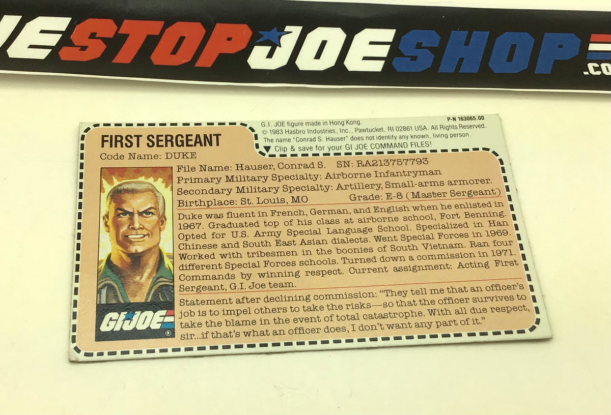 1983 VINTAGE ARAH G.I. JOE DUKE V1 UNCUT MAIL IN FILE CARD (e) – THE G ...