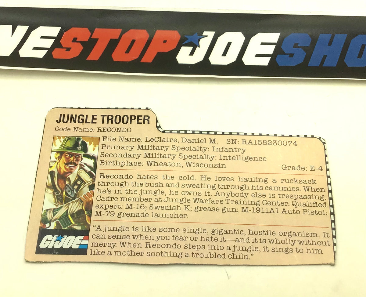 1984 VINTAGE ARAH RECONDO V1 FILE CARD (j) – THE G.I. JOE SHOP ...