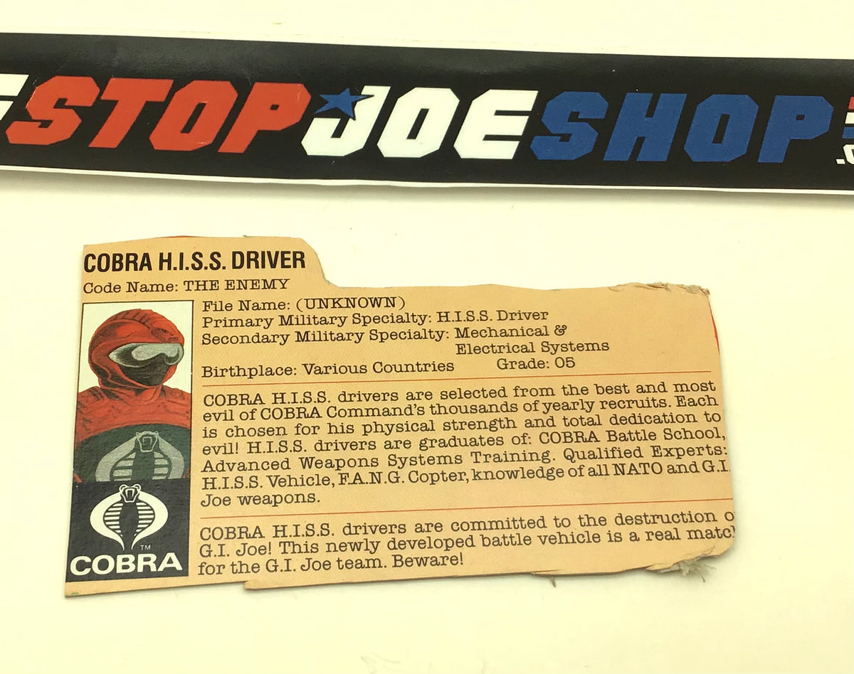 1983 VINTAGE ARAH COBRA H.I.S.S. HISS TANK DRIVER V1 FILE CARD (i ...