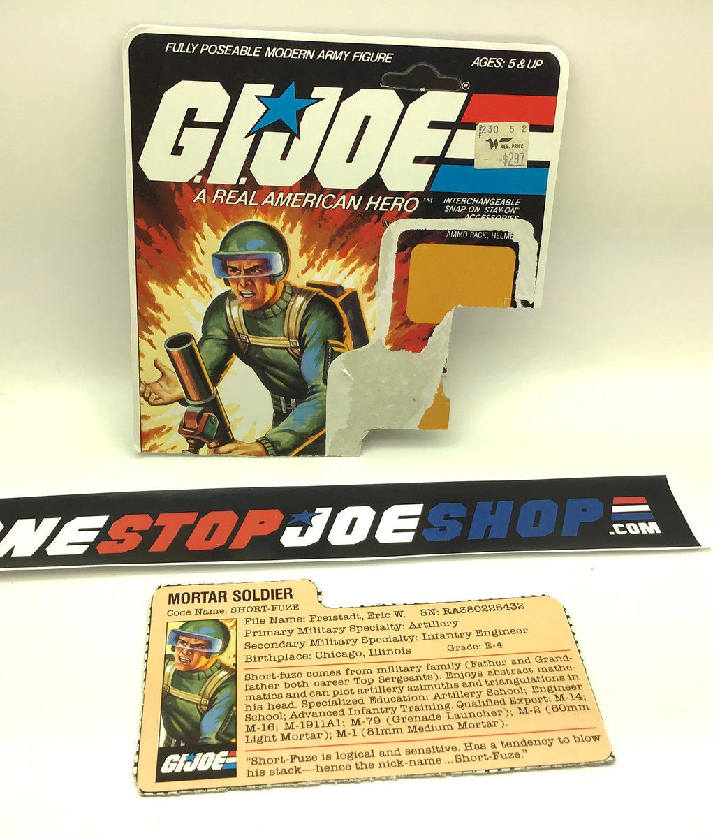 1982 VINTAGE ARAH G.I. JOE SHORT-FUZE V1 FILE CARD W/ UNPUNCHED CARD B ...